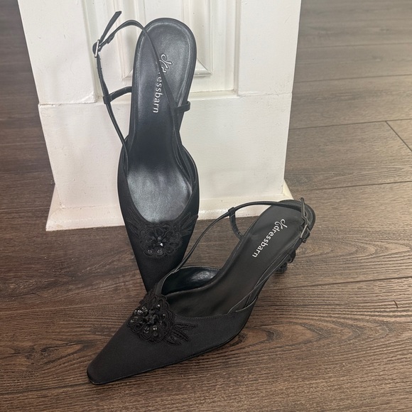 Dress Barn | Shoes | Nwt Dress Barn Black Satin Slingback Heels 8 ...